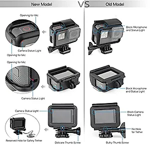 Frame Mount Housing Case for GoPro Hero 5/6/7 Black Action Camera - Protective Case with Quick Release Buckle, Long Thumb Bolt Screw, and Lens Cap - Black