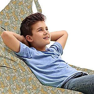 Ambesonne Neutral Color Lounger Chair Bag, Vintage Style Blossom Leaves Pattern Mother Nature Petals Beauty, High Capacity Storage with Handle Container, Lounger Size, Umber and Multicolor