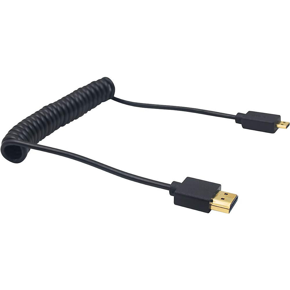 Duttek Micro HDMI to HDMI Coiled Cable, HDMI to Micro HDMI Coiled Cable, Extreme Slim/Thin Micro HDMI Male to HDMI Male Coiled Cable 4K, 3D for Camera, Raspberry Pi 5 4, GoPro Hero 7/6 3.3FT/1M