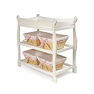 Badger Basket Sleigh-Style Baby Changing Table with Changing Pad and Safety Belt- Espresso Finish, Elegant Design with Ample Storage for Diapers and Baby Essentials