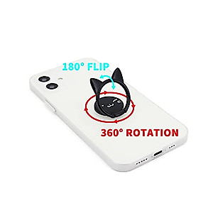 LaMignonne Cat Cell Phone Ring Holder Ultra-Slim Metal Finger Grip 360° Rotation & 180° Flip Universal Phone Kickstand for Magnetic Car Mount Compatible with All Smartphones (Black-Smile)