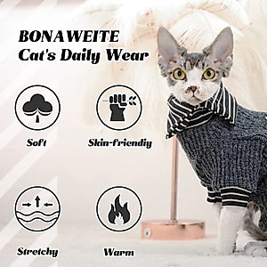 Bonaweite Sphynx Hairless Cat Sweater Turtleneck Cats Clothes Wear Soft Knitted Kitten Pullover Outfits Handsome Cat Apparel Pet Clothing Shirts Jumpsuit for Sphinx, Cornish Rex, Devon Rex, Peterbald