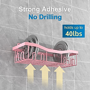 Youvip Pink Shower Caddy, Shower Organizers [5-Pack], Rustproof Bathroom Shower Shelves for Inside Shower, Adhesive Shower Caddy with Soap Caddy & Toothbrush Holder No Drilling