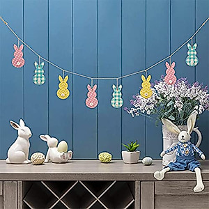 Glitzhome Metal Easter Bunny Garland Banner Wall Hanging Sign for Indoor Festival Party Home Decoration, Multi-Color