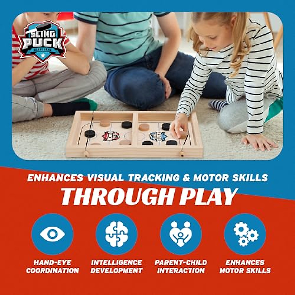 Crazy Games Fun Games Sling Puck Table Board Game I 14" Small Wooden Family Indoor Two Player, Table Games for Family - Top Hockey for Adults & Kids, Competitive Game for Parties It is Fun