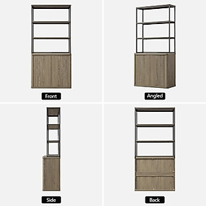 SICOTAS Book Shelf Fluted Bookshelf Tall Bookcase with Doors Storage 5 Tier Mid Century Modern Bookshelves Large Shelves Wood & Metal Book Cases for Living Room Office Bedroom Kitchen Library (2PCS)