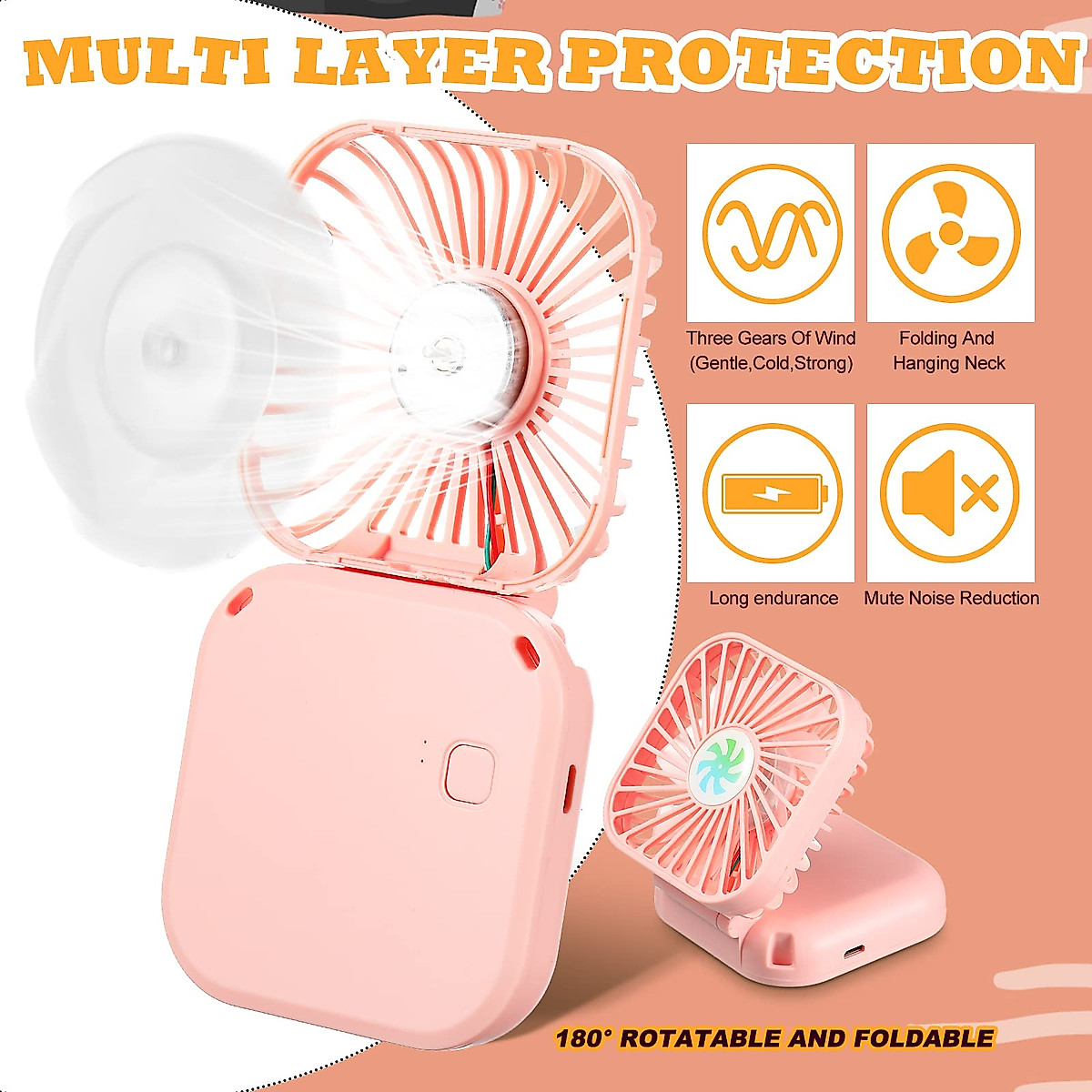 Hortsun 24 Pcs Necklace Fans Portable Neck Fan USB Rechargeable Battery 3 Speed Air Circulatory Handheld Fan for Cooling Small Personal Hand Free Fan Travel Office(Blue, Pink, White)