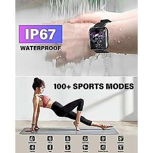 Vikie Smart Watch, Call Function, 2.0" Screen, IP67 Waterproof Smartwatch for iPhone & Android Phones with Bluetooth, Voice Assistant, Heart Rate/Blood Oxygen Monitor Fit Tracker for Women Men (Black)