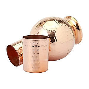 Carafe Pure Copper Bedside For Ayurveda Health Benefits, Capacity - 1000 Ml. (33.8 US Fluid Ounce).
