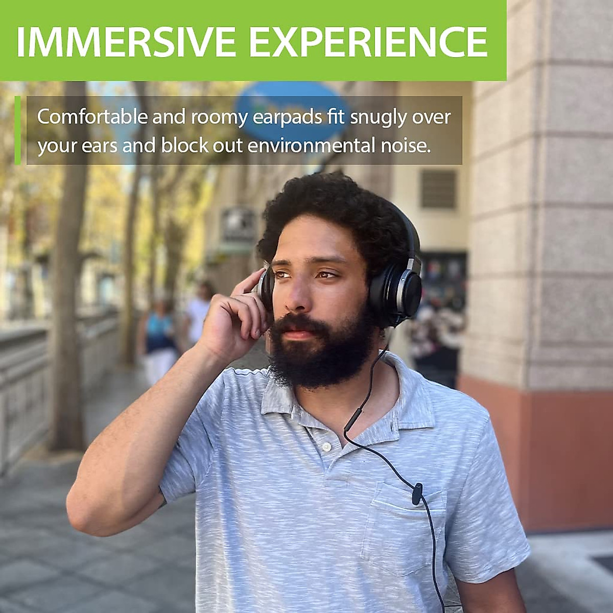 Avantree HF049 Extra Long Coiled Cord Over Ear Wired Headphones for TV (Without Volume Control) and PC, 3.5mm AUX 16ft / 5M Extended Cable with Clip, 50mm Drivers High-Precision Sound, 6.35mm Adapter