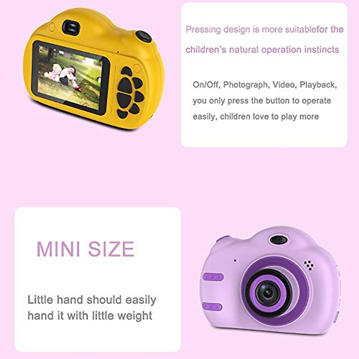 Mini Digital Camera Child Camera Toy Cartoon Video Recorder Can Shoot Camera 1080P 8MP Camera,Purple,8GB