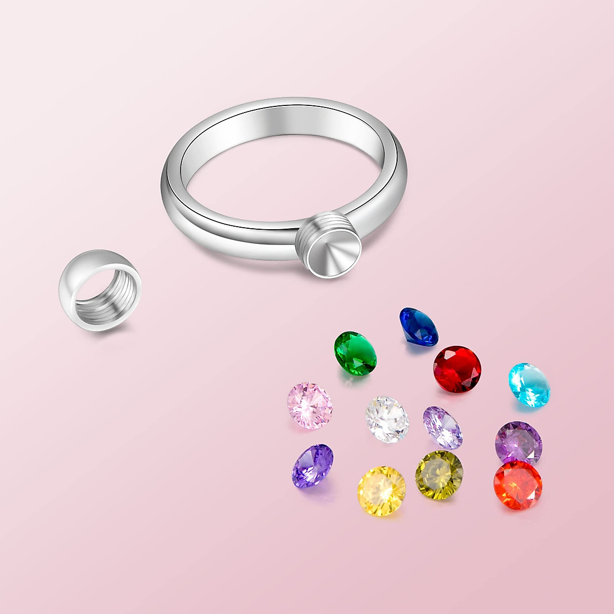 Birthstone Rings for Women CZ Crystal Rings for Girls Stainless Steel Rings Cute Pinky Ring for Teen Girls Aesthetic Jewelry