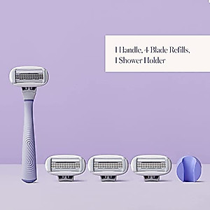 FLAMINGO 5-Blade Razors for Women - 1 Razor Handle + 4 5-Blade Refills + 1 Shower Holder - Lilac