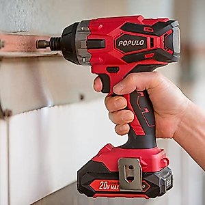 POPULO Impact Driver Bit Set,(250N.m)2,250 in-lbs 20V Max Lithium Ion Cordless 1/4" Hex Impact Drill Set,39 Piece S2 Impact Drive Bits,0-2900 RPM Variable Speed,2.0 Ah Li-ion Battery,Fast Charger