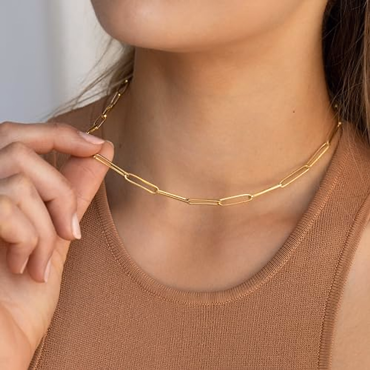 Yesteel Gold Paperclip Chain Necklaces for Women - 14K Gold Plated Paperclip Chain Necklace for Women Dainty Paper Clip Link Chain Necklaces Jewelry Gifts Necklaces for Women Trendy