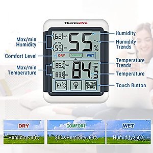 ThermoPro TP55 Digital Hygrometer Indoor Thermometer Humidity Gauge with Large Touchscreen and Backlight Temperature Humidity Monitor