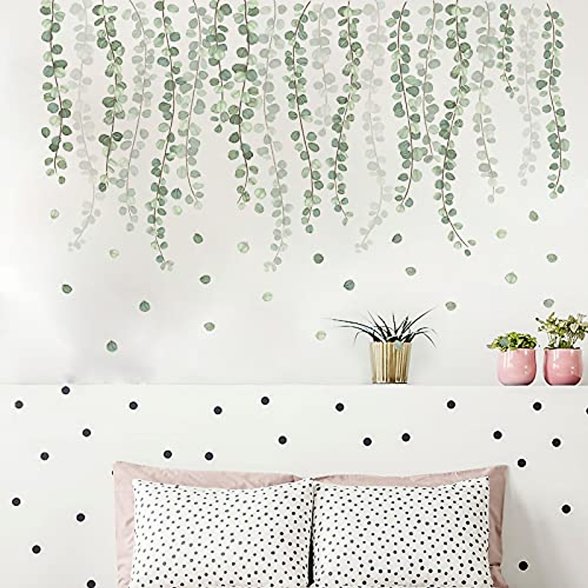 Prabahdak Eucalyptus Wall Stickers Green Leaves Vine Wall Decals Stickers Removable Peel and Stick Wall Art Decor for Sofa Background Living Office Room Baby Bedroom Kitchen Nursery Room Decorations