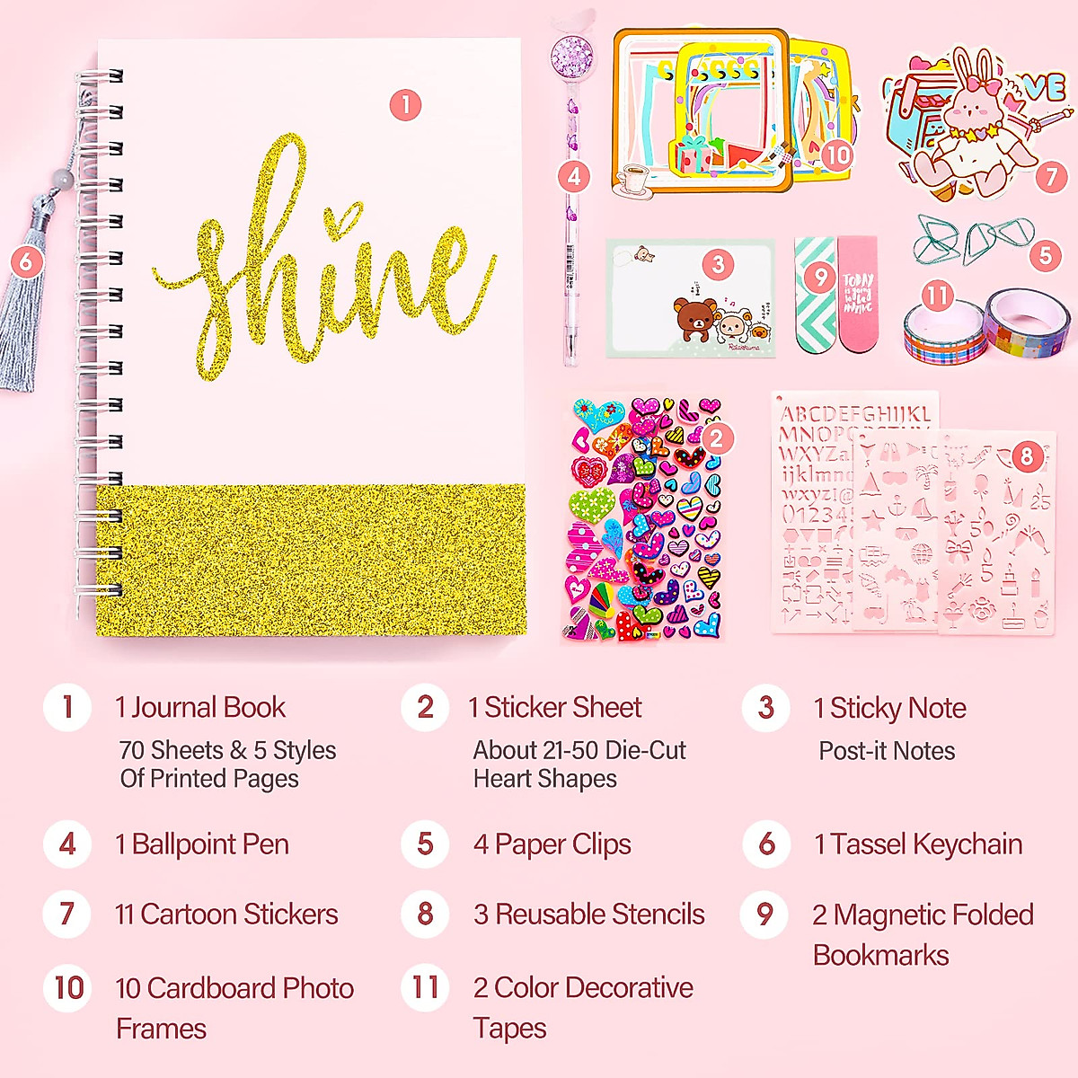 Arulis DIY Journal Kit, Gifts for Girls Age of 8 9 10 11 12 13 Years Old and Up, Girls Journal Set for Teen Decorate Her Planner/Organizer Birthday Gift Cute Art Crafts Scrapbook Stationary Kit