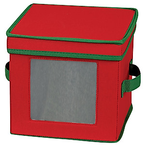 Household Essentials 532RED Holiday China Dinnerware Storage for Dessert Plates or Bowls | Removable Lid | Red Canvas with Green Trim, Red & Green