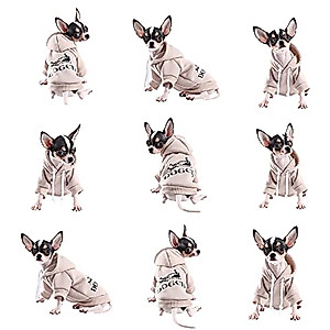 Paiaite Beige Chihuahua Dog Hoodie Winter Small Dog Sweatshirt with Leash Hole Warm Pet Clothes for Puppy Dog Sweater Coat Clothing DOGCH M