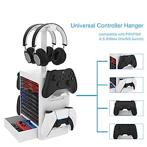 Joytorn Games Storage Tower(Up to 10 Games) for PS5,Game Disk Rack and Controller/Headset Stand Holder Compatible with Xbox Series X|S/Nintendo Switch/PS4