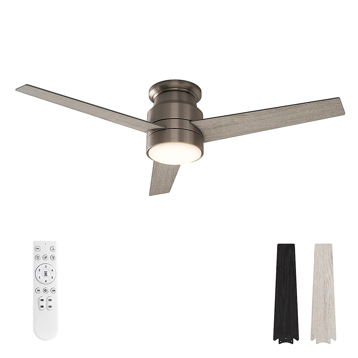 warmiplanet Flush Mount Ceiling Fans with Lights and Remote Control, 52-Inch,3 CCT Dimmable Light, Reversible Noiseless 6 Speeds DC Motor, Timer, Antique Nickel, 3-Blades