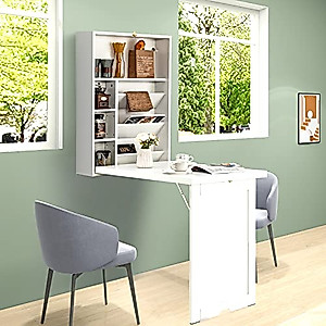 Tangkula Wall Mounted Desk, Fold Out Convertible Floating , Multi-Function Murphy Desk for Home Office, Space Saving Computer / Hanging Desk, Table with Storage Area