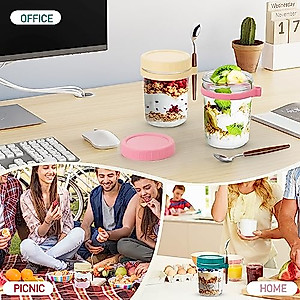 Dyserbuy 4 Pack Overnight Oats Containers with Lids and Spoons, 16 oz Glass Mason Jars for Overnight Oats, Airtight Jars with Measurement Marks for Milk, Cereal On The Go Container