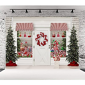 Lofaris Winter Christmas Backdrop for Photography Merry Xmas Sweet Candy Storefront Cottage Santa's Wreath Shiny Lights Trees Background Kids Birthday Party Supplies Portrait Photoshoot Props 10x7ft