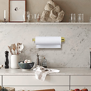 Paper Towel Holder, Self Adhesive or Screw Mounting, Deymogs Under Cabinet Paper Towel Holder, Gold Paper Towel Holder Wall Mount for Kitchen, Pantry, Sink, Bathroom