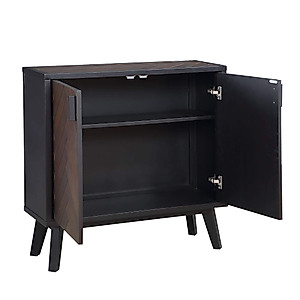 LALUZ Storage Cabinet, Multifunction Free Standing 2 Tier Cupboard with Double Door & Shelf for Living Room, Corridor, Brown