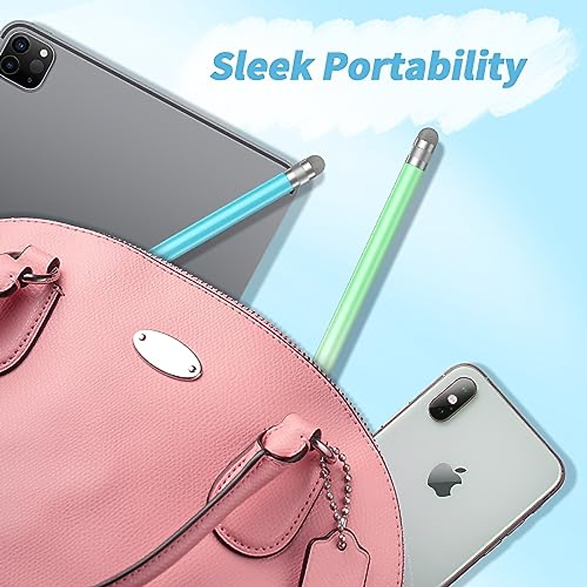 Universal Stylus Pens for Touch Screens (2 Pcs), High Sensitivity Fiber Tips, Compatible with Apple/iPhone/iPad/iOS/Android/Samsung Tablets and All Capacitive Touch Screens (Green+Blue)