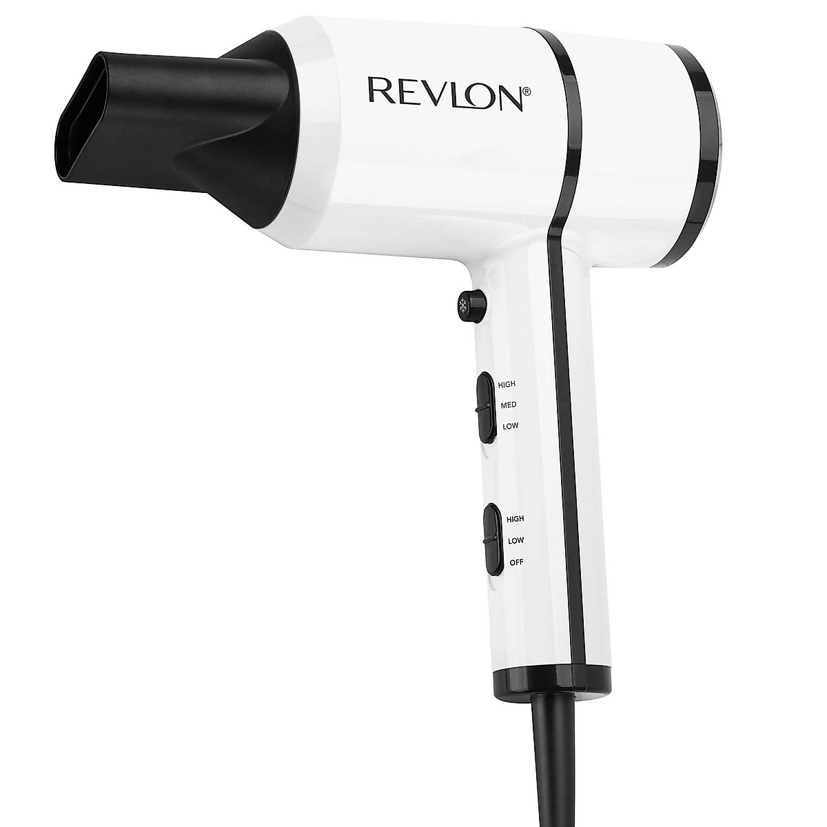 REVLON Crystal C + Ceramic Compact Hair Dryer | 1875W Blow Dryer with Crystal C Technology for Shiny Long-Lasting Shine and Less Frizz | Lightweight (White/Black)