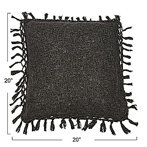 Creative Co-Op Cotton Slub Crochet and Fringe Pillow, 20" L x 20" W x 2" H, Black