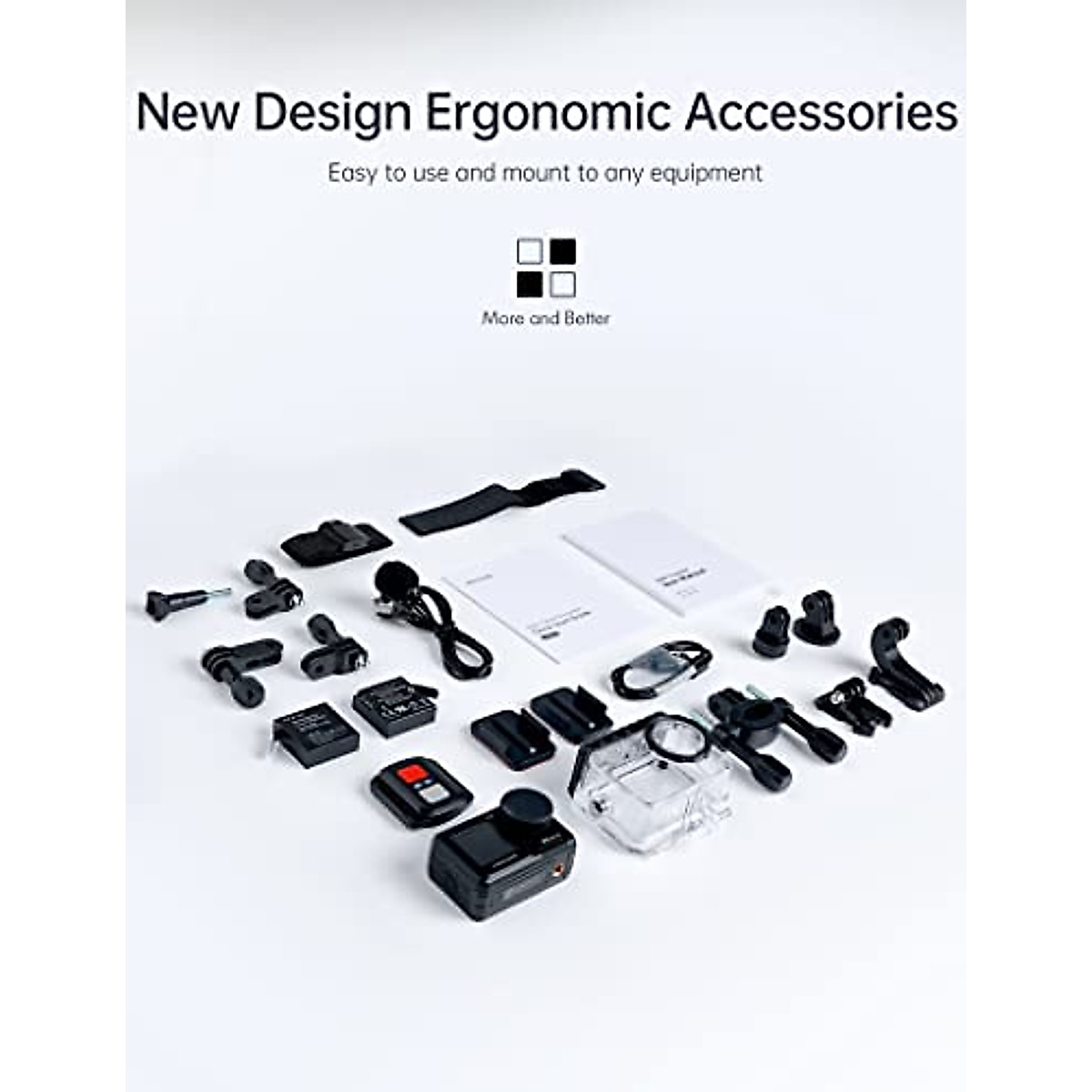 WOLFANG GA420 Action Camera 4K 60FPS 24MP WiFi Waterproof Underwater Camera 3.0 EIS Stabilization 8X Zoom Helmet Camera (External Microphone, Remote Control, 2x1350mAh Batteries and Accessory Kit)