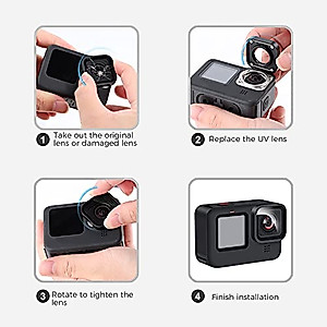 ParaPace Lens Replacement for GoPro Hero 11/Hero 10/Hero 9 Black,UV Protective Glass Cover Action Camera Accessories Kits(Black)