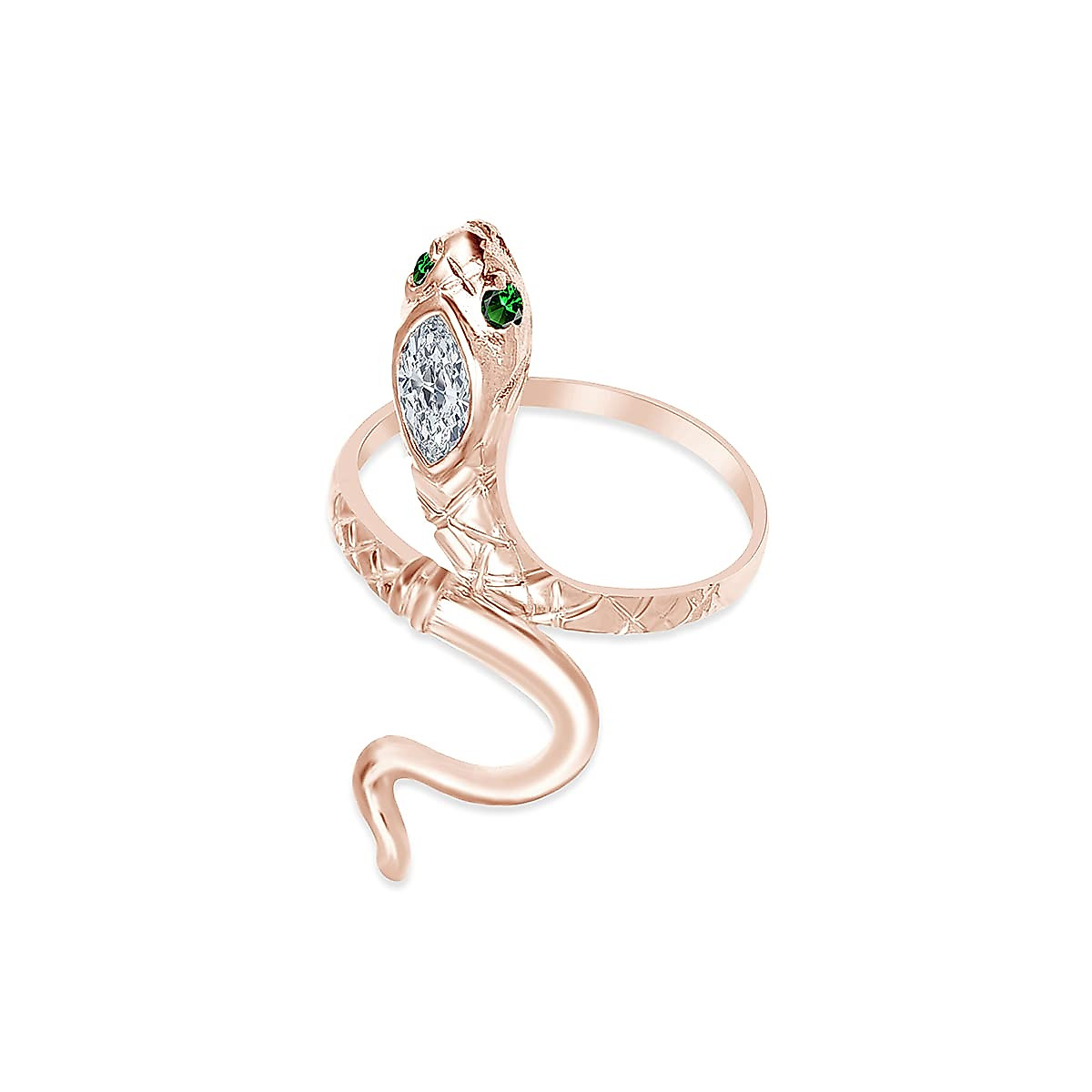AFFY 14k Rose Gold Over Sterling Silver Simulated Emerald With Cubic Zircinia Snake Band Ring Jewelry For Ladies, Ring Size 4