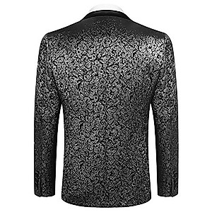 COOFANDY Mens Floral Tuxedo Jacket Dinner Jackets Blazers Paisley Shawl Lapel Formal Suit Jacket Slim Fit for Christmas Prom Party Silver