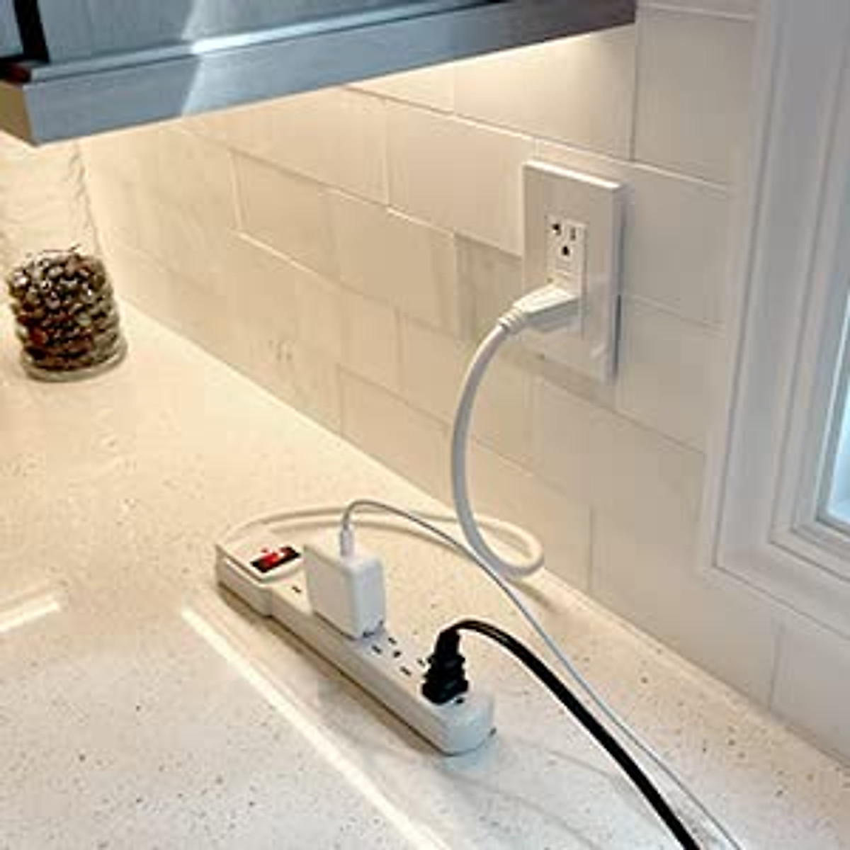 Maxxima 6 Outlet Power Strip Surge Protector - 300 Joules, Features Red On/Off Switch, 4 Pack, Powers Multiple Electronics and Devices Simultaneously, Perfect for Home Appliances - White