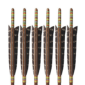 zzuus 33" Handmade Bamboo Arrows Eagle Feather Shaft Diameter 8mm Steel Arrowheads for 20-70 Lbs Long Bow and Recurve Bow Hunting Archery (6pcs)