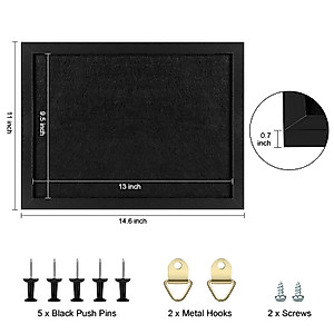 TORASO Cork Board Bulletin Board with Felt,,Wood Framed Display Bulletin Board for Walls with Pins, Eye Bolts, gaskets, Screws, Pin Board for Office, School and Home(Black,1pc)