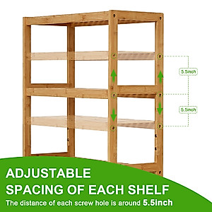 Kinfant 5-Tier Bamboo Bathroom Shelf - Bamboo Bookcase Storage Shelving, Tall Book Rack Shelving Unit, Multifunctional Adjustable Display Rack for Home Office Bathroom Kitchen Living Room