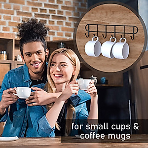 Tibres - Farmhouse Coffee Cup and Mug Rack Door or Wall Mounted - Rustic Kitchen Utensil Rack with Hooks for Spoon Spatula and Towel - Small Cup and Mug Holder - Metal Wire Hanger - Black - Set of 2