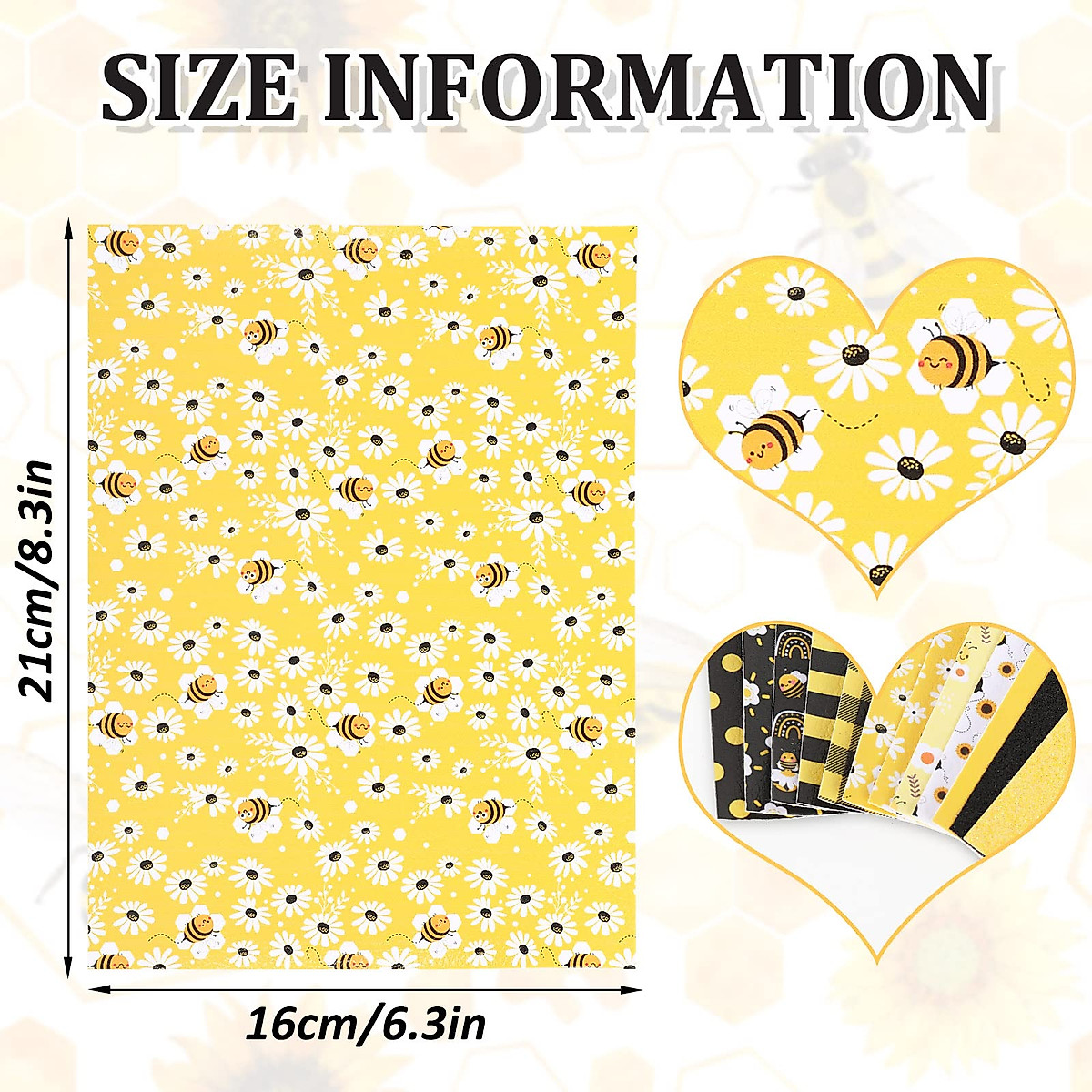 Whaline 12Pcs Summer Bee Faux Leather Sheets Black Yellow Plaids Synthetic Fabric Craft Leather Sunflower Glitter Printed Leather for Earrings Headbands Jewelry Wallet Making DIY Craft