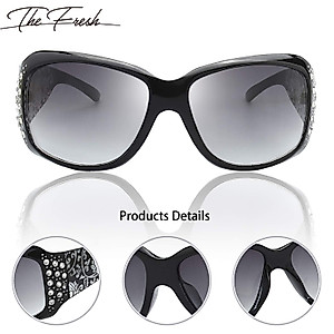 The Fresh Trendy Classic Women Hot Fashion Rhinestones Sunglasses with Gift Box (L702-Crystal Black/Floral Eyewear, Grey Gradient)