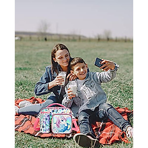 IvyH Kids Lunch Bag with Bottle Holder, Children Lunch Box with 3 Compartments, Unicorn Girls Insulated Lunchbox Bag Tote for School Travel Snacks Carrier, Pink