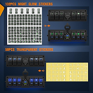 Nilight 6 Gang Rocker Switch Box 12V SPST ON Off Switch PD Type C and USB Charger Voltmeter Waterproof Aluminum Rocker Switch Panel Night Glow Stickers for Boats Cars RVs Trucks, 2 Years Warranty