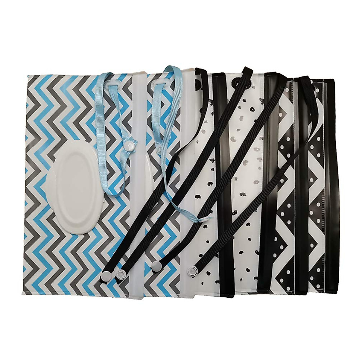 6 Pack Portable Wet Wipe Pouch Dispenser,Reusable & Refillable Portable Baby Lightweight Wipes Holder Case,Handy & Eco Friendly Travel Wipes Bag (Blue & Black & White)