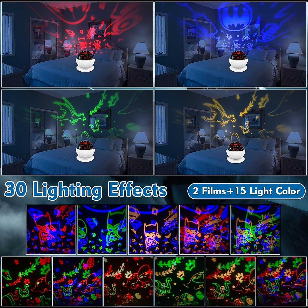 VANSHINIEER Batman Night Light Projector for Kids Dinosaur Toys for Boys, Superman Baby Night Light for Christmas Birthday Gift, 360 Degree Rotation, Party Festival Decor