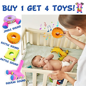 June Garden 11" Soft Stacking Rings Toy - Educational Stuffed Plush Elephant Sensory Development Rattles - Montessori Activity Sensory Learning Toy - 6 Months and Up